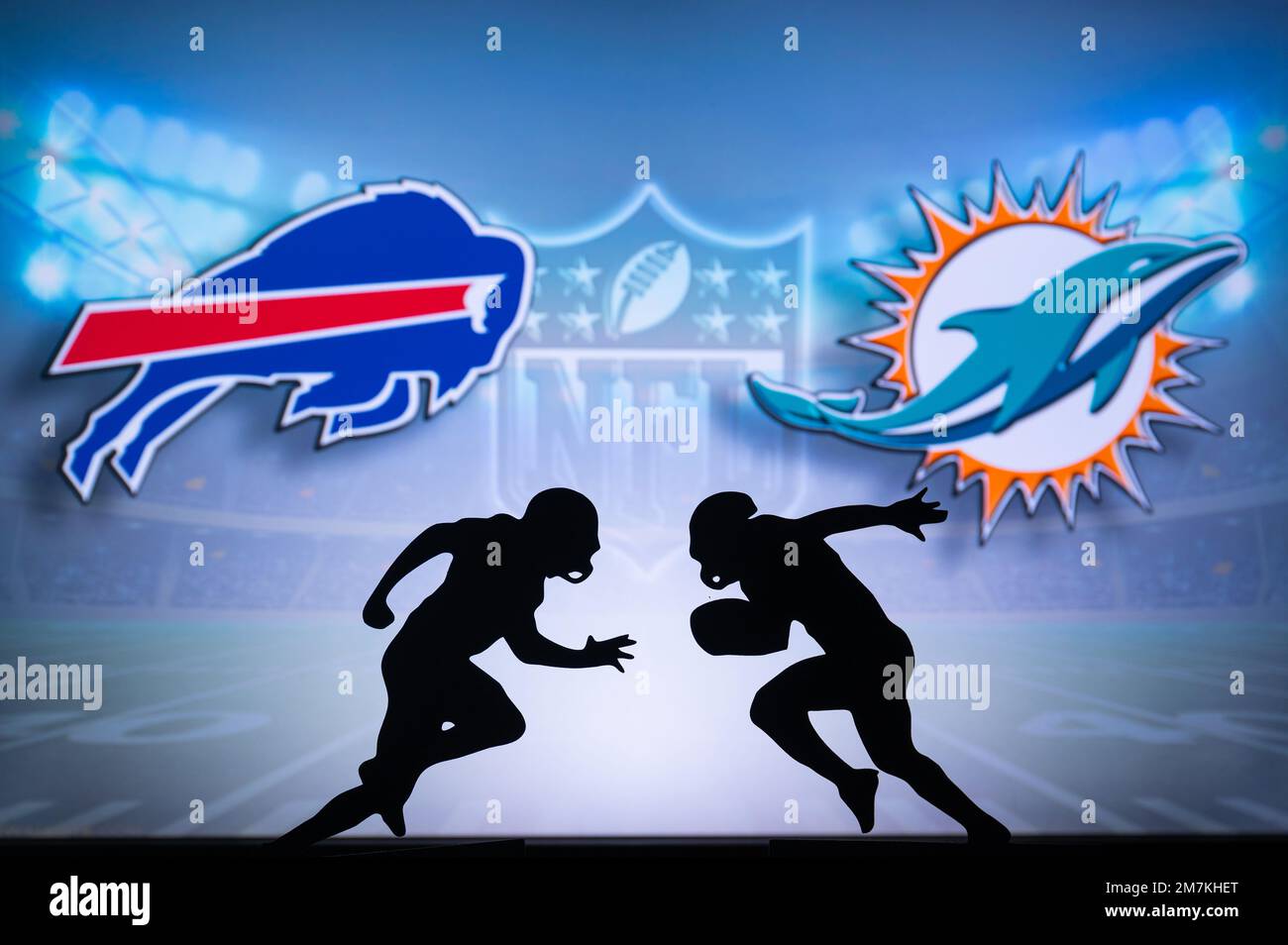 BUFFALO, USA, JANUARY 10, 2023: Miami Dolphins vs. Buffalo Bills. NFL Wild Card Round 2023 ...