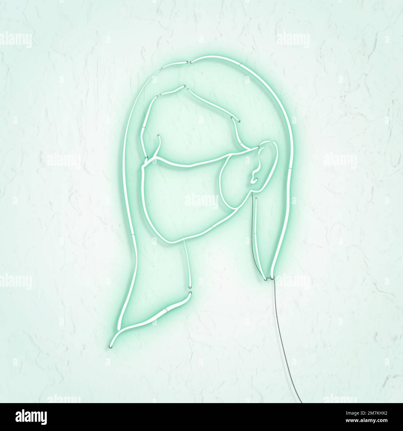 Woman wearing a face mask to prevent coronavirus pandemic neon ...