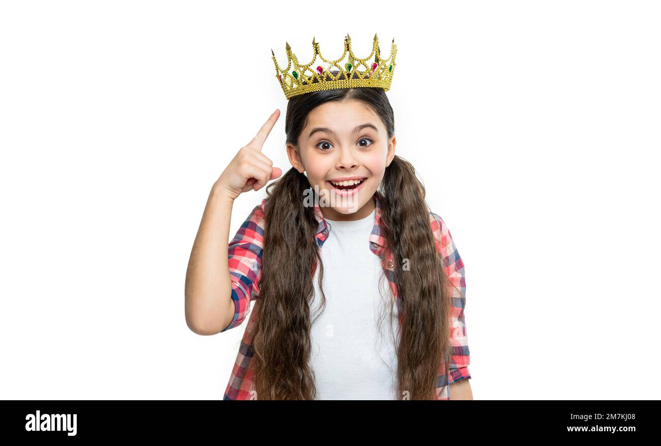 teen princess girl in studio, pointing. teen princess girl on ...