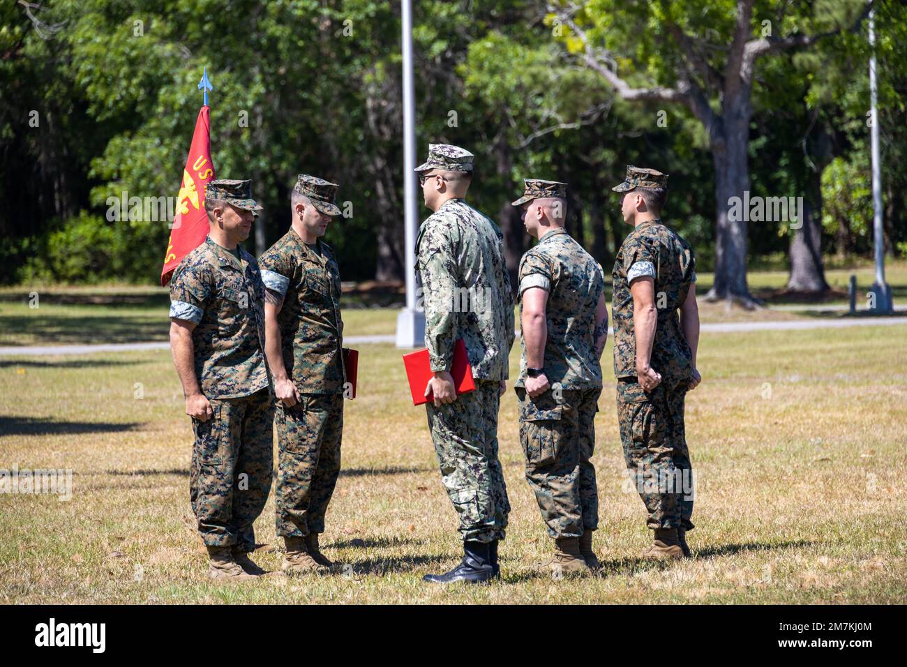 U.S. Marine Corps Lt. Col. Benjamin Fiala, left, commanding officer ...