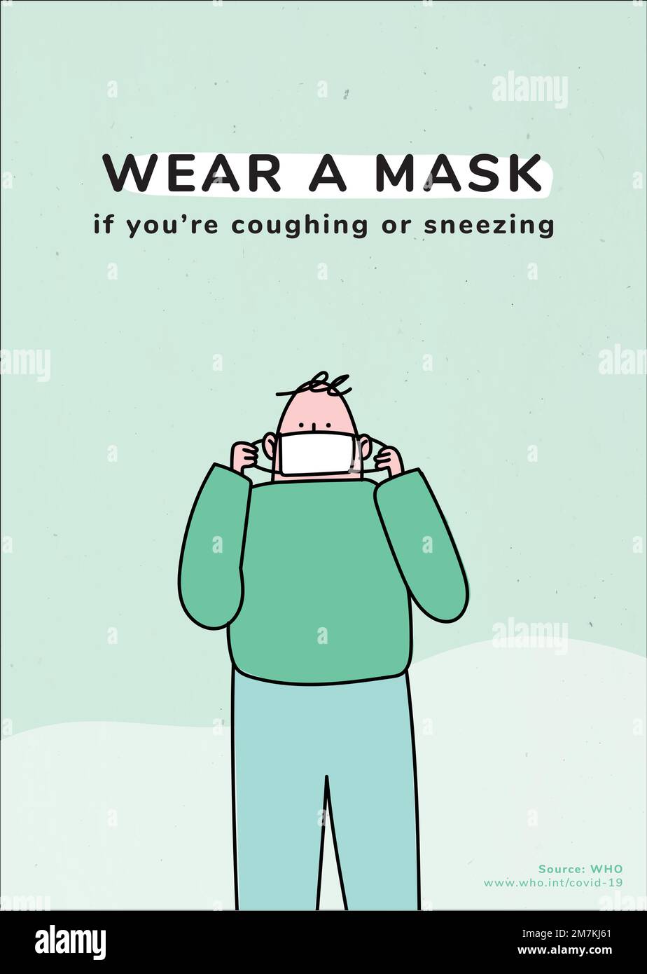 Wear a mask coronavirus pandemic poster template source WHO vector ...