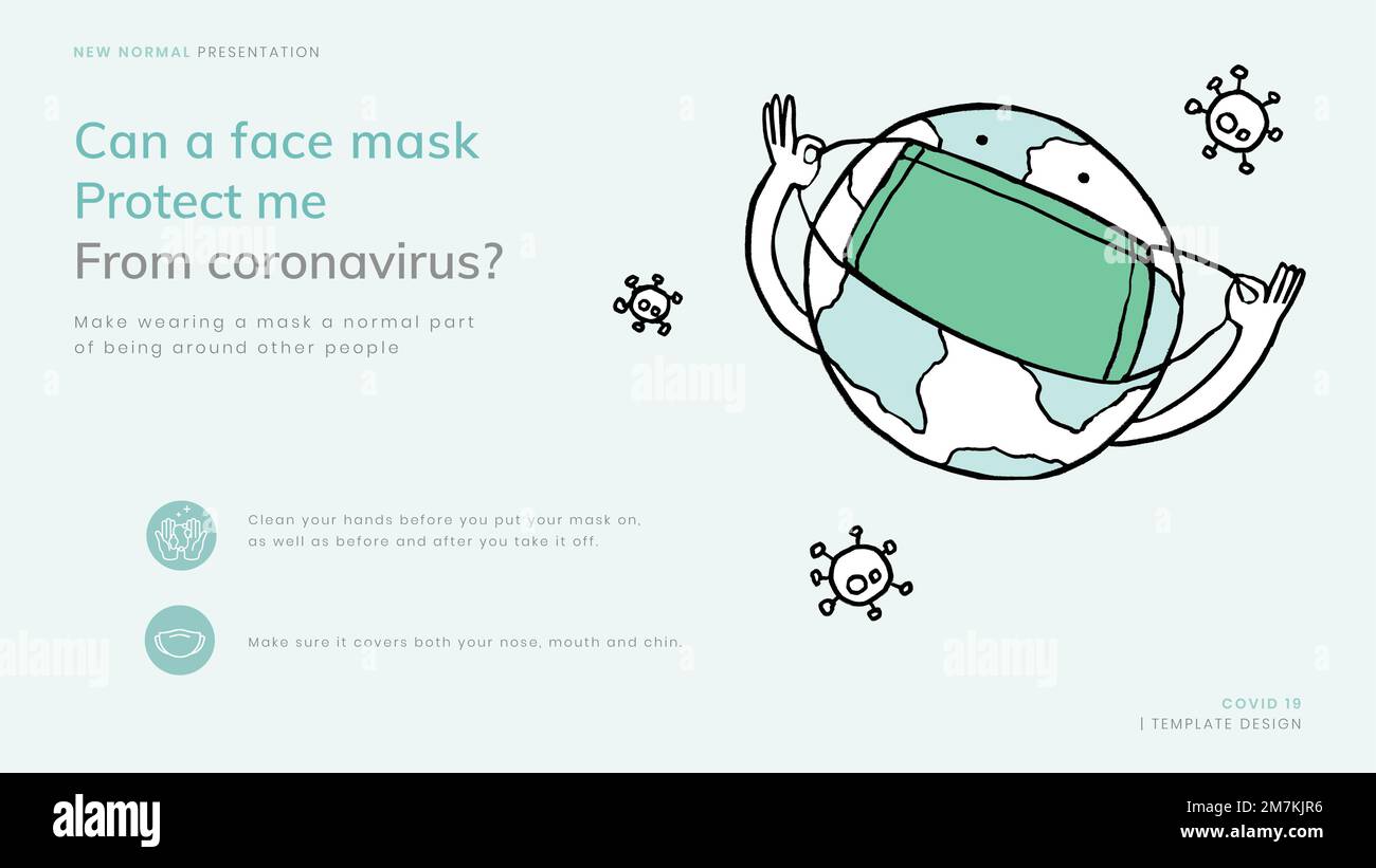 COVID-19 face mask info template vector new normal presentation doodle ...