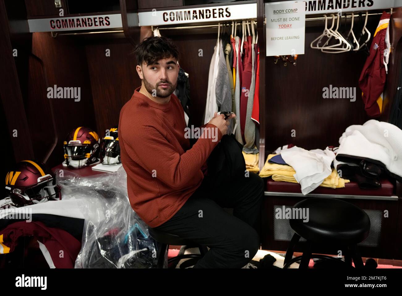 Washington Commanders quarterback Sam Howell packs his belongings from ...