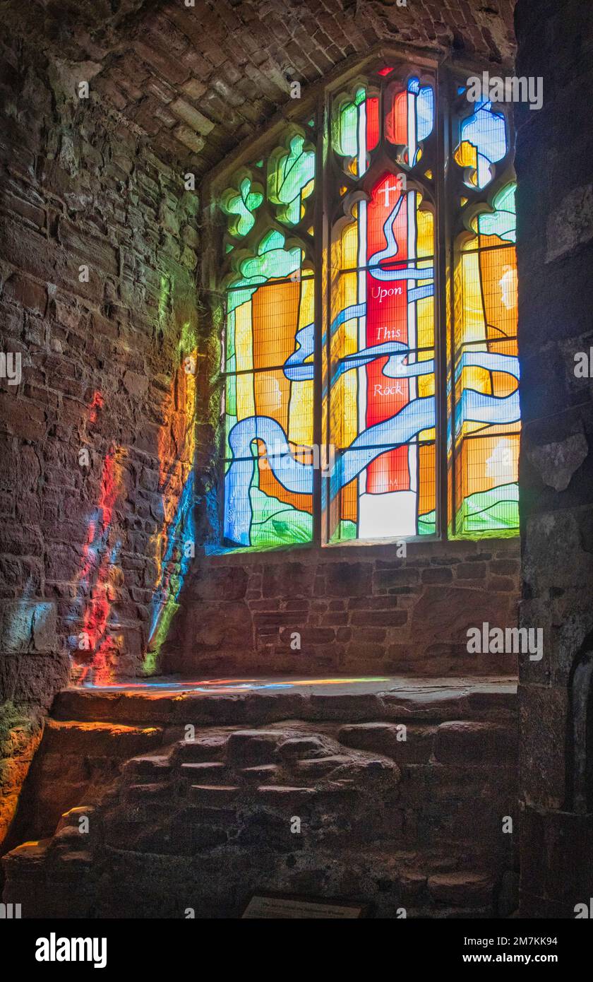 Stained glass window at Goodrich castle England Stock Photo - Alamy