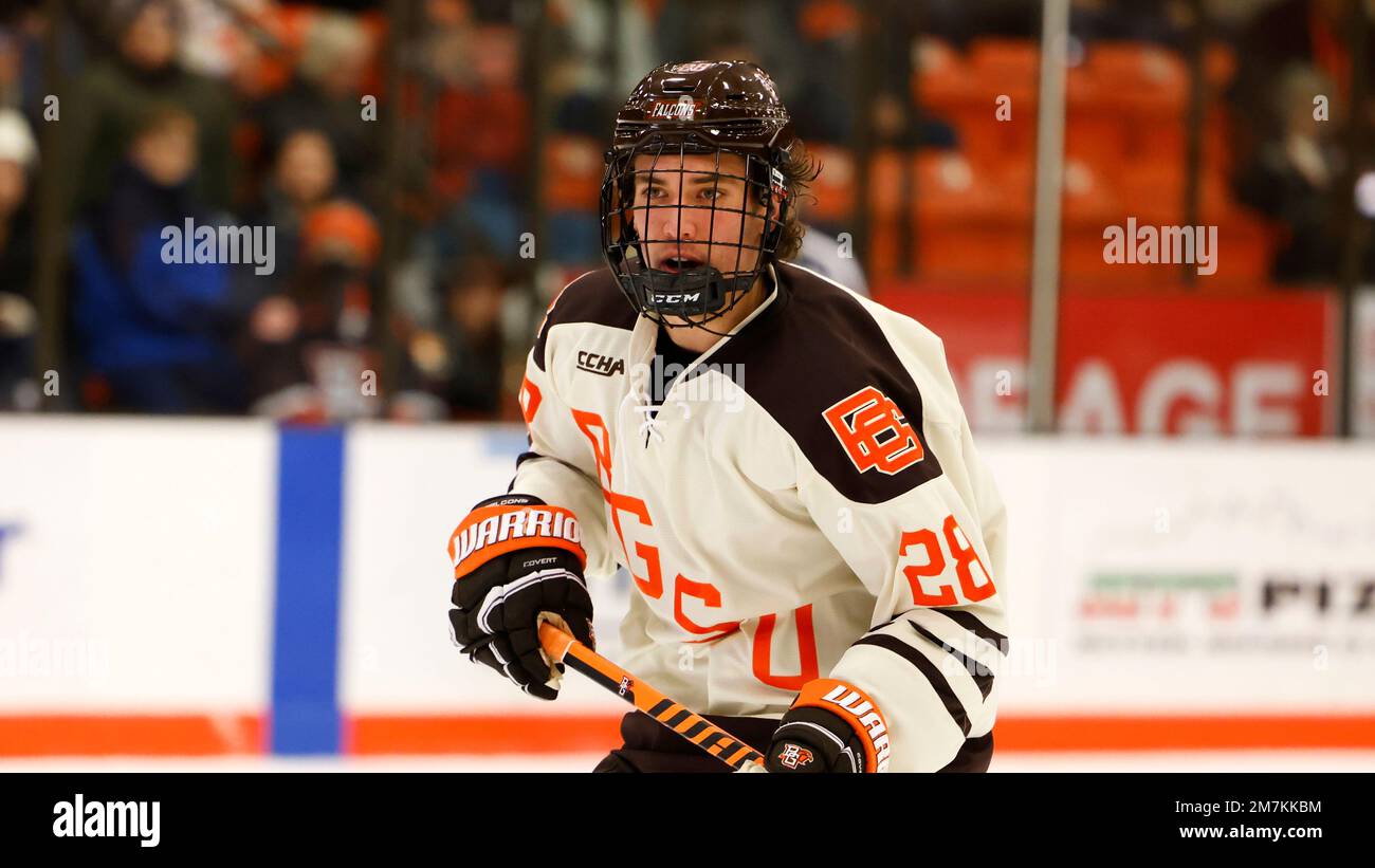 Bowling Green forward Jaden Grant (28) skates against the Lake Superior ...