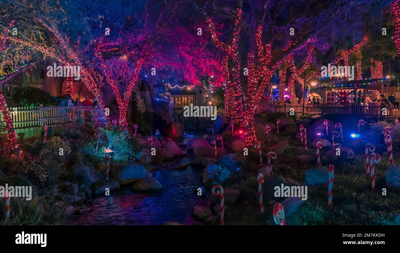 A camp with snoopy Christmas river decorations Stock Photo - Alamy
