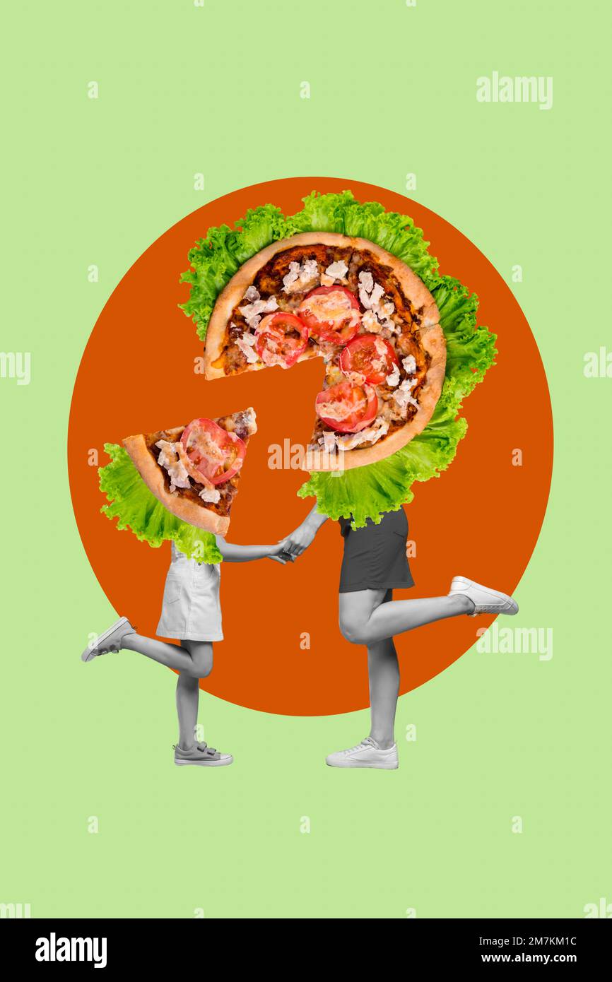 Photo cartoon comics sketch collage picture of mom small kid pizza ...