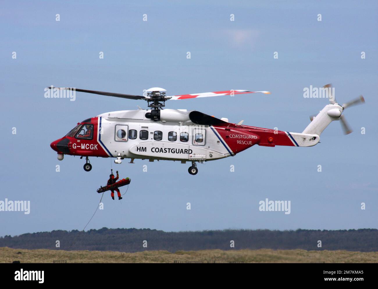 Sikorsky S-92A Helibus of HM Coastguard during an exercise at Caernafon ...
