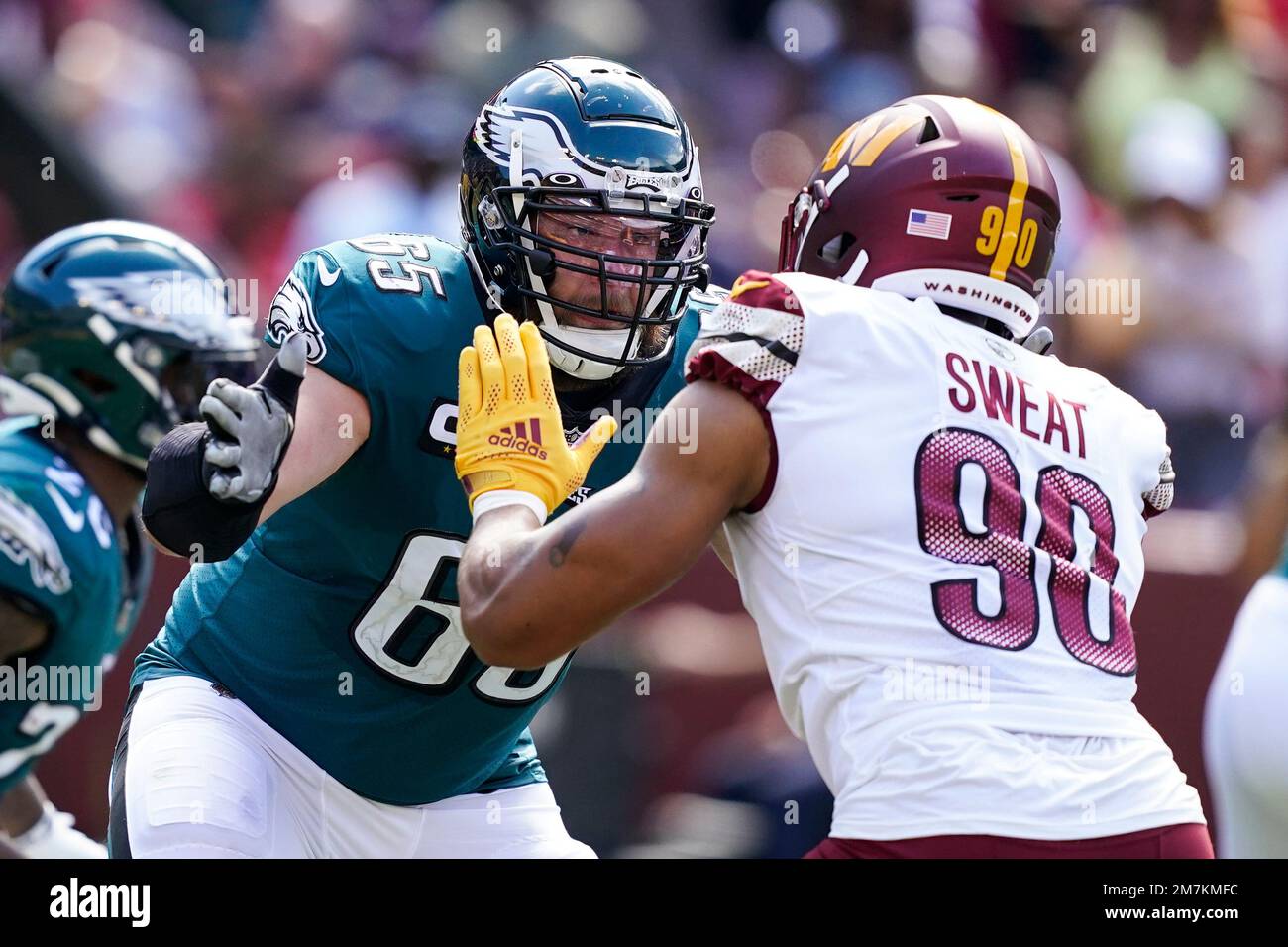 FILE - Philadelphia Eagles offensive tackle Lane Johnson (65) works ...