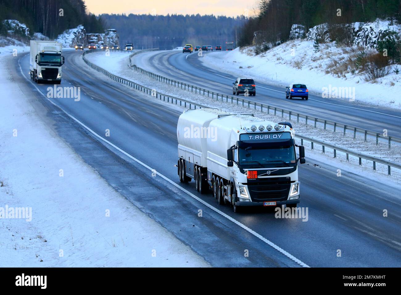 White Volvo FM fuel tanker for ADR 33-1203 gasoline transport in ...