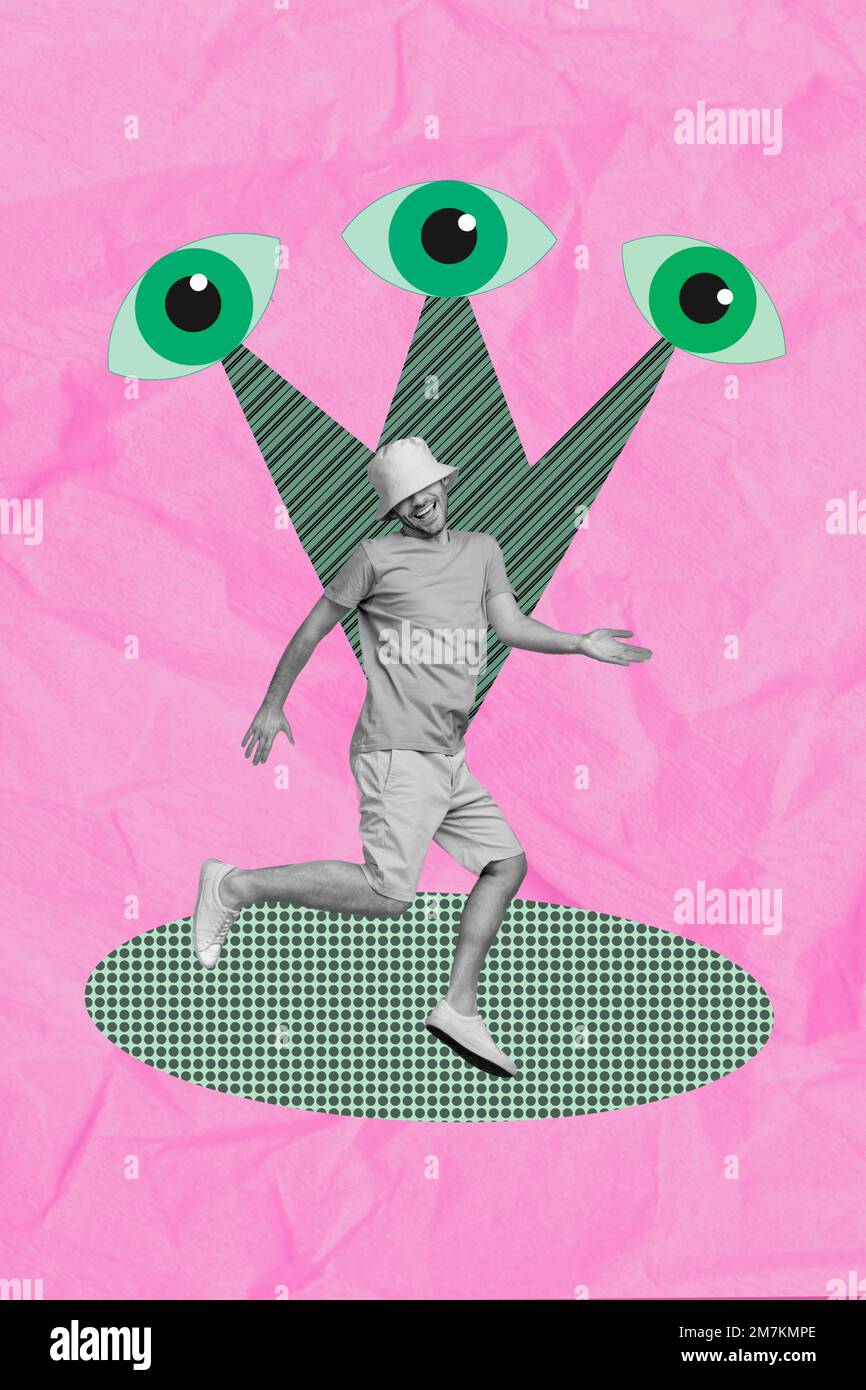 Artwork magazine collage picture of eyes watching funny funky walking ...