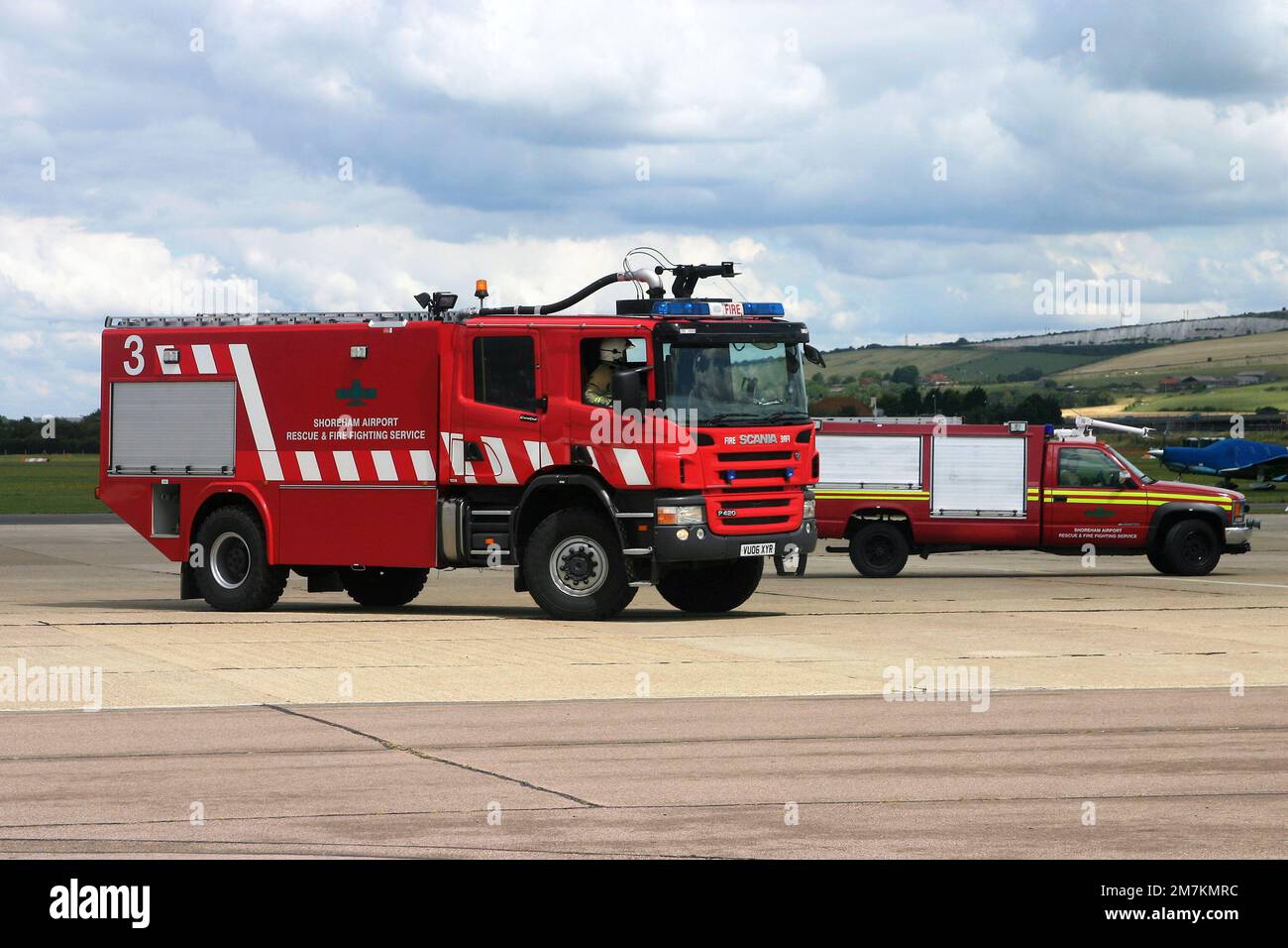 Fire fighting vehicles deployed at Brighton City Airport Stock Photo ...