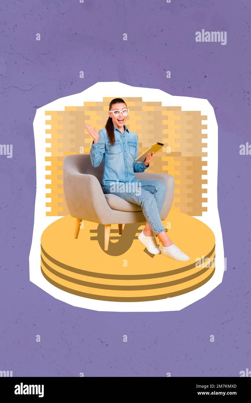 Creative 3d photo graphics collage painting of excited impressed lady ...