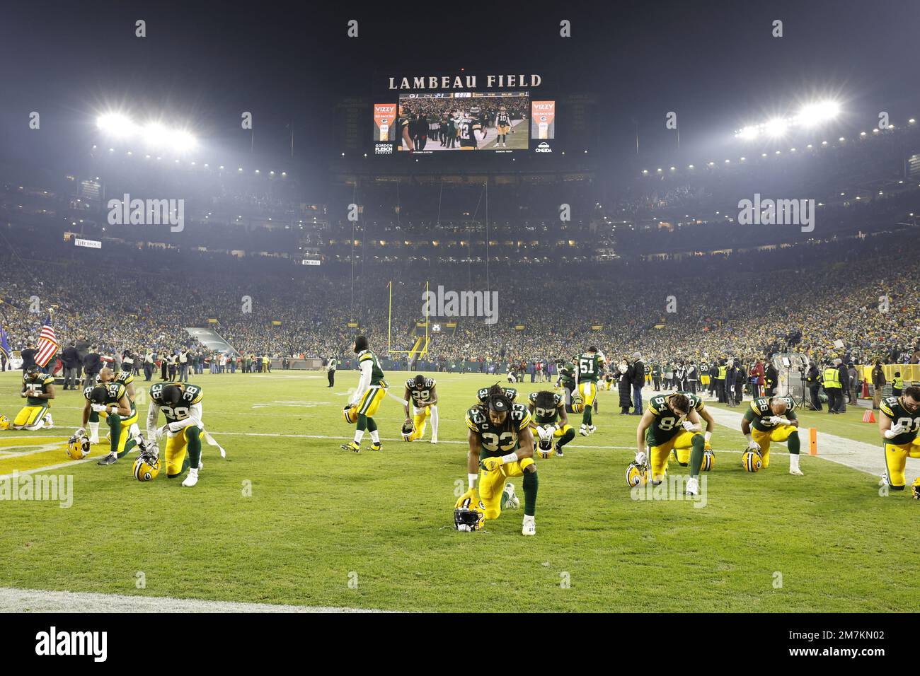 Green Bay Packer players before an NFL football game against the ...