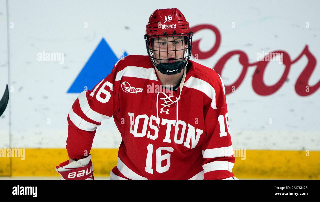 Boston University forward Jeremy Wilmer (16) during an NCAA hockey game ...