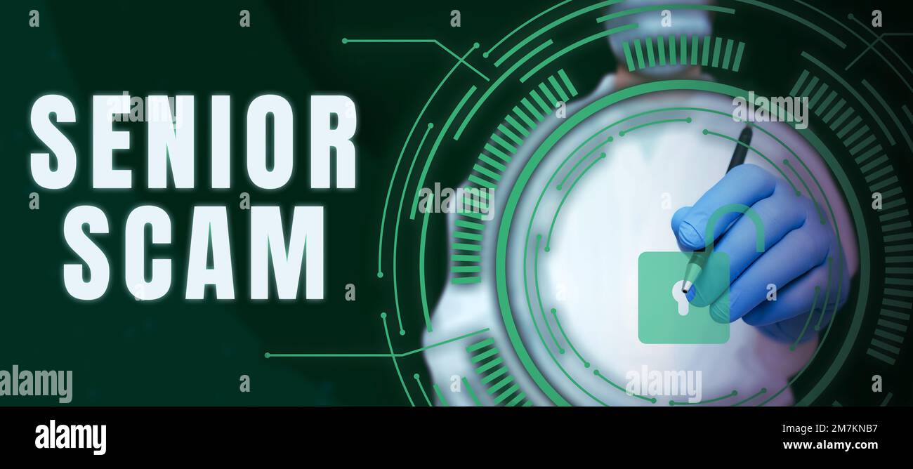 Hand writing sign Senior Scam, Word for fraud schemes targeting the ...