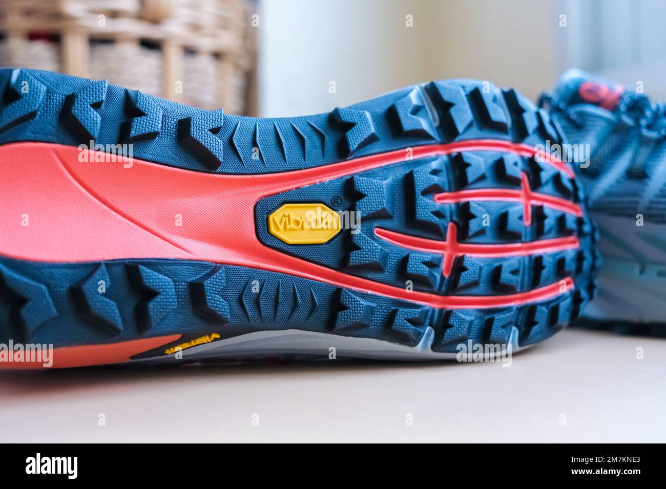 Valencia, Spain - November 25, 2022: Trail shoe sole with Vibram ...