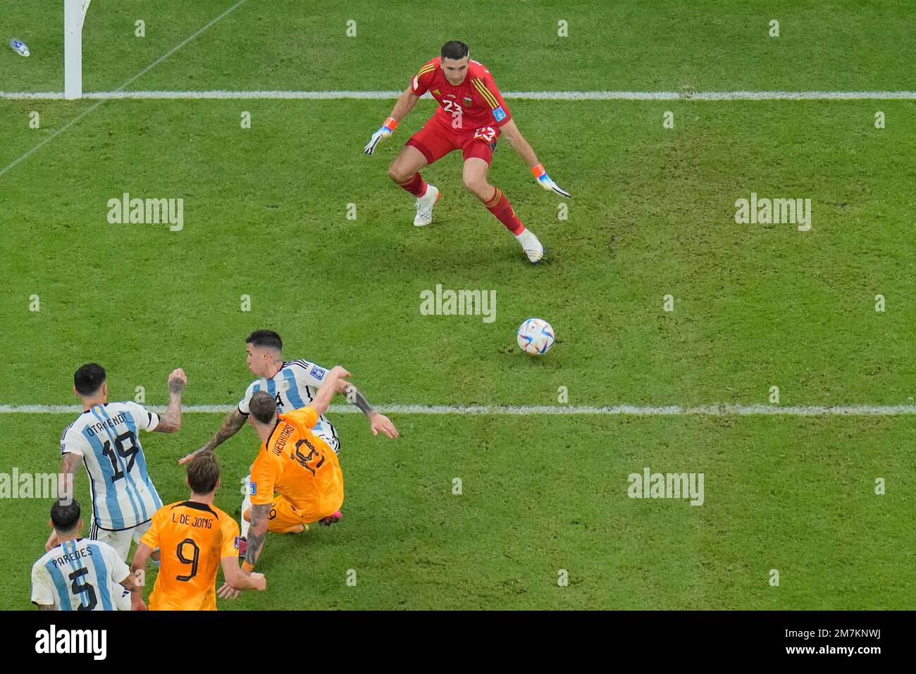Wout Weghorst of the Netherlands, center, scores his side's second goal ...