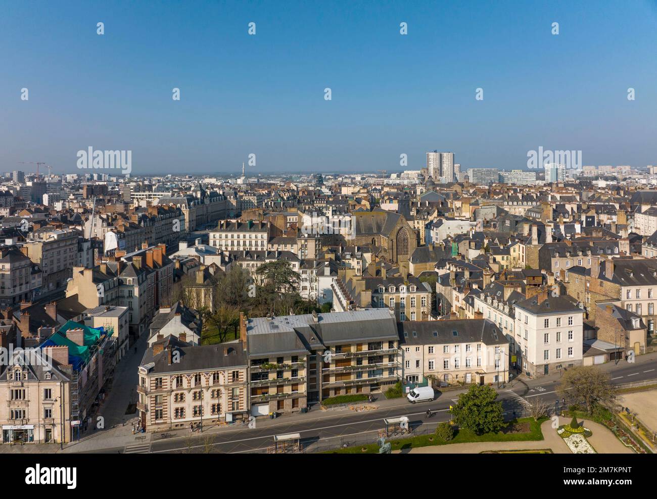 Rennes (Brittany, north-western France): aerial view of the city center ...