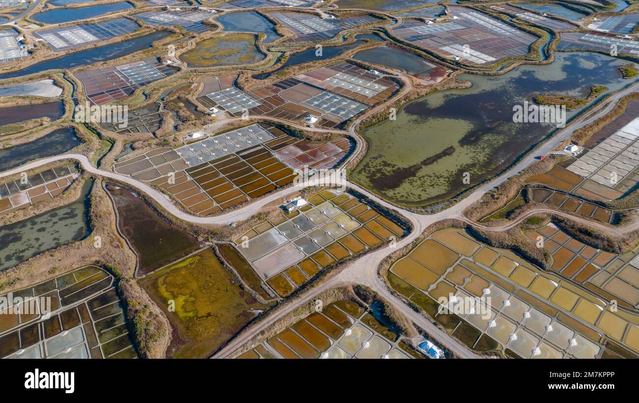 Aerial view of the salt marshes of Guerande in summer. Salt marshes in ...
