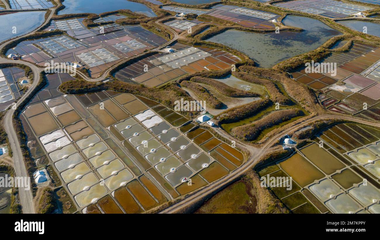 Aerial view of the salt marshes of Guerande in summer. Salt marshes in ...