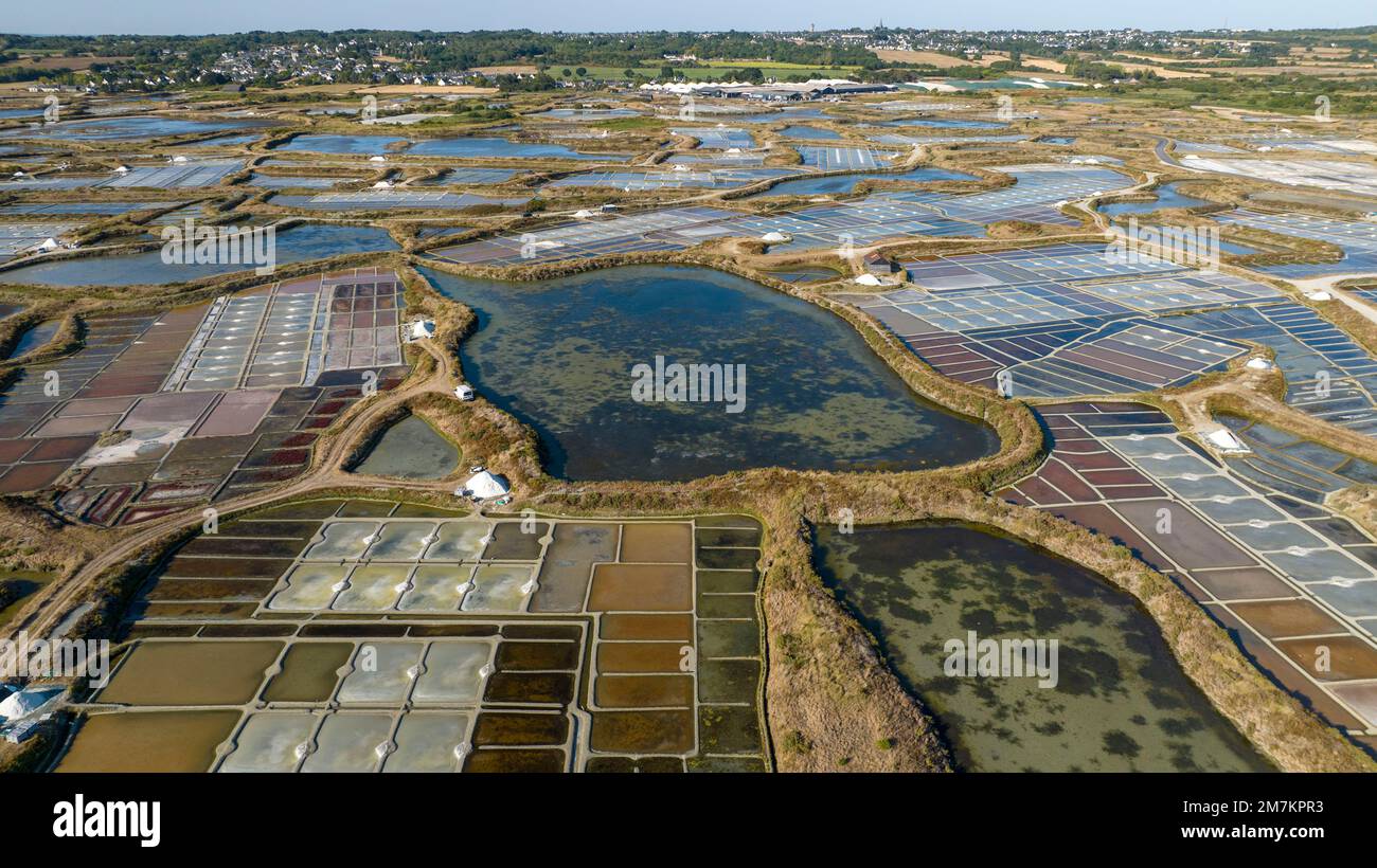 Aerial view of the salt marshes of Guerande in summer. Salt marshes in ...