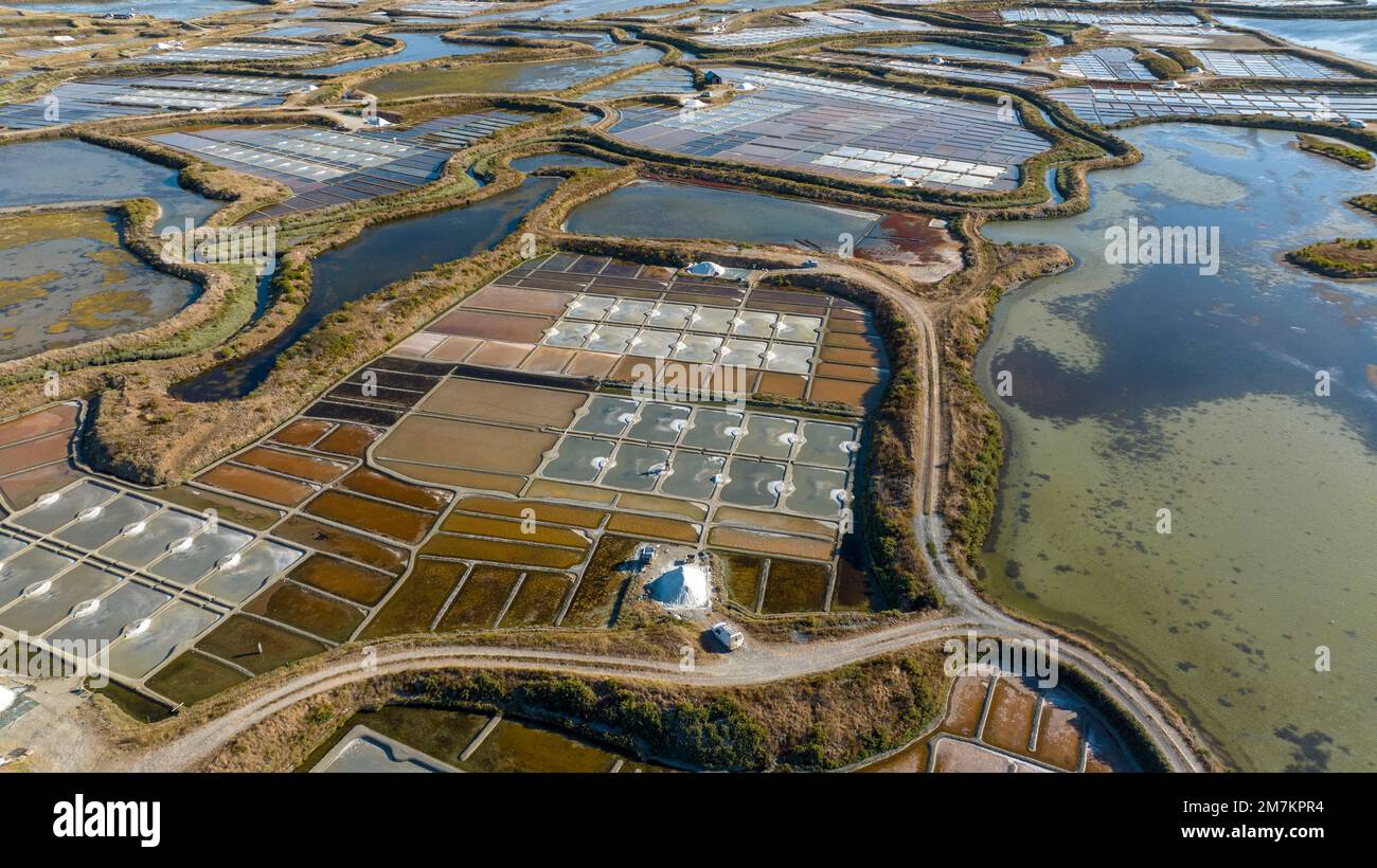 Aerial view of the salt marshes of Guerande in summer. Salt marshes in ...