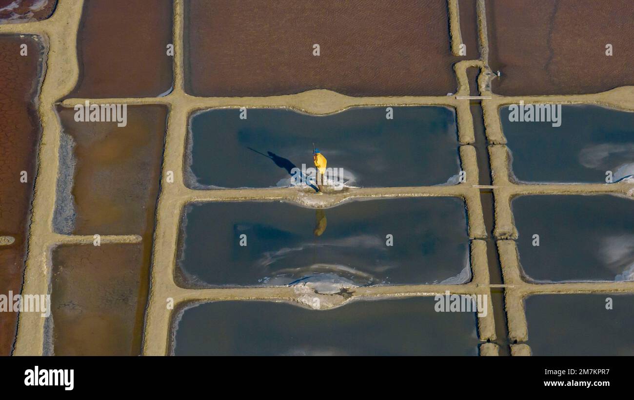 Aerial view of the salt marshes of Guerande in summer. Salt marsh ...
