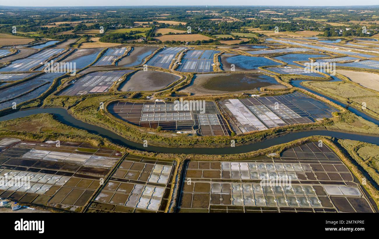 Aerial view of the salt marshes of Guerande in summer. Salt marshes in ...