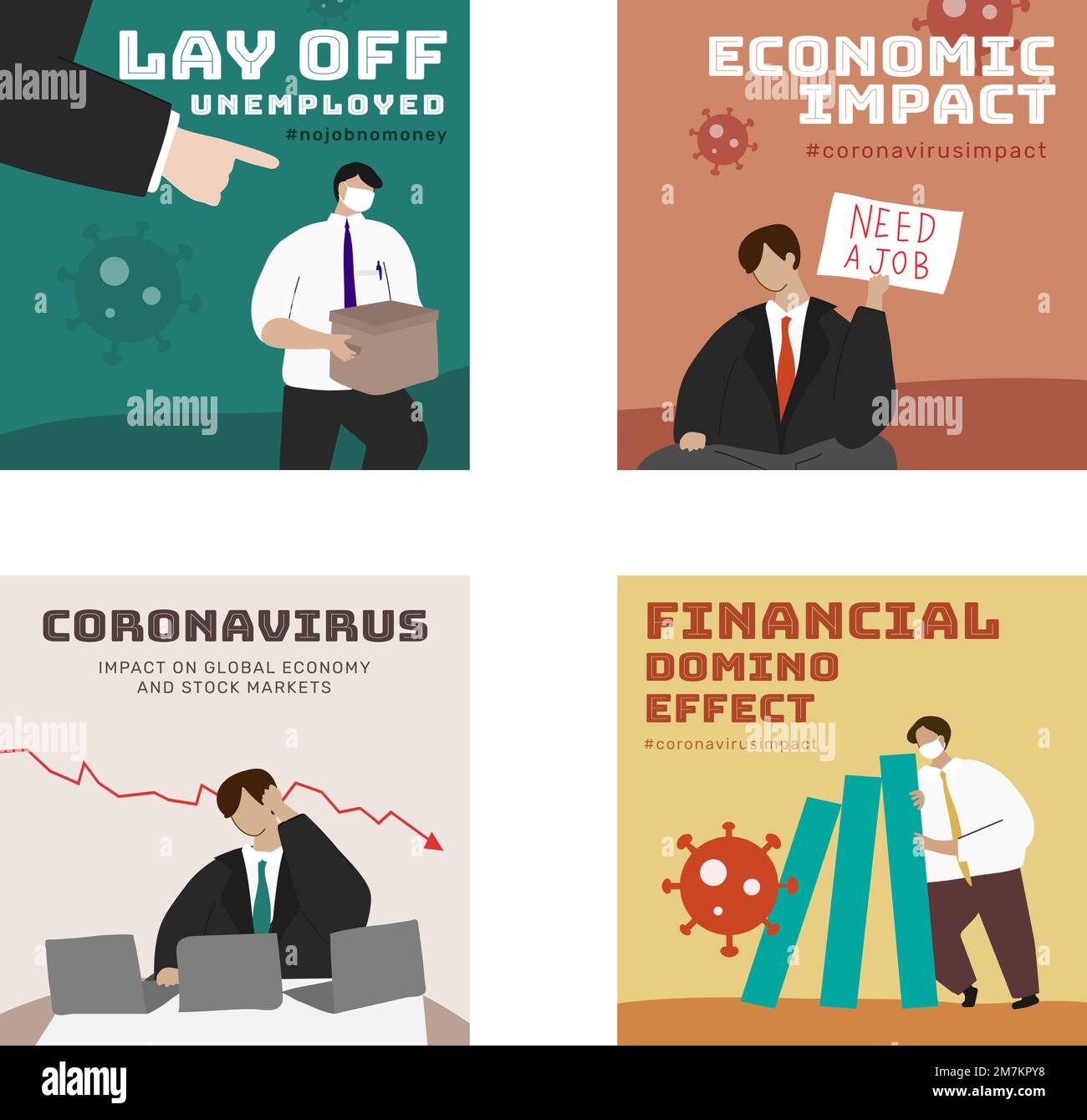 Financial impact during coronavirus pandemic template set vector Stock ...