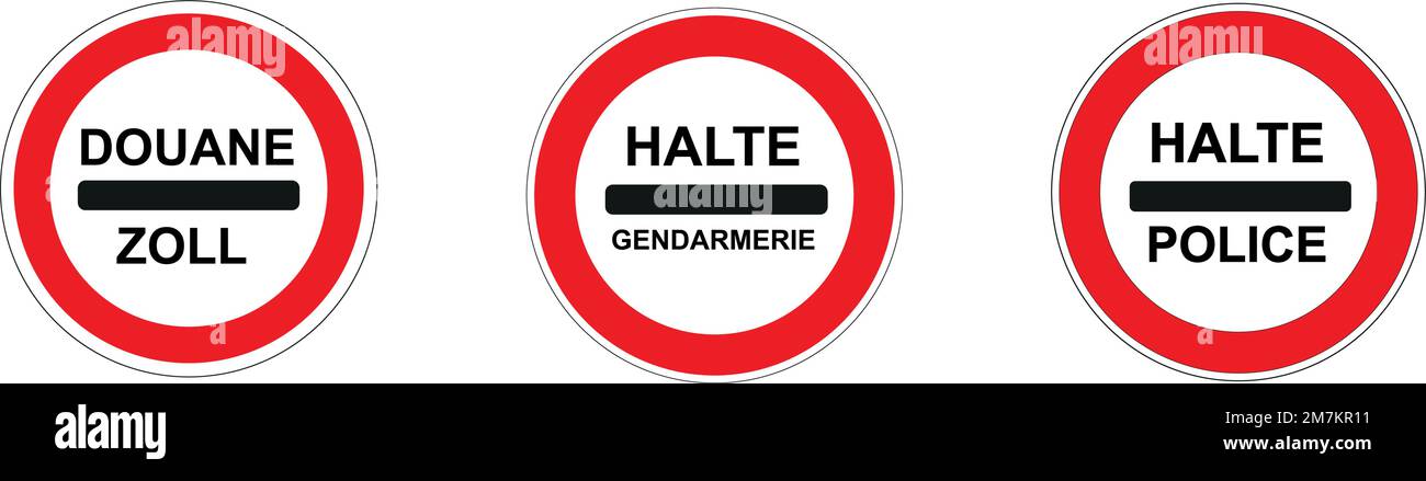French road sign: Mandatory stop at police, gendarmerie or customs ...