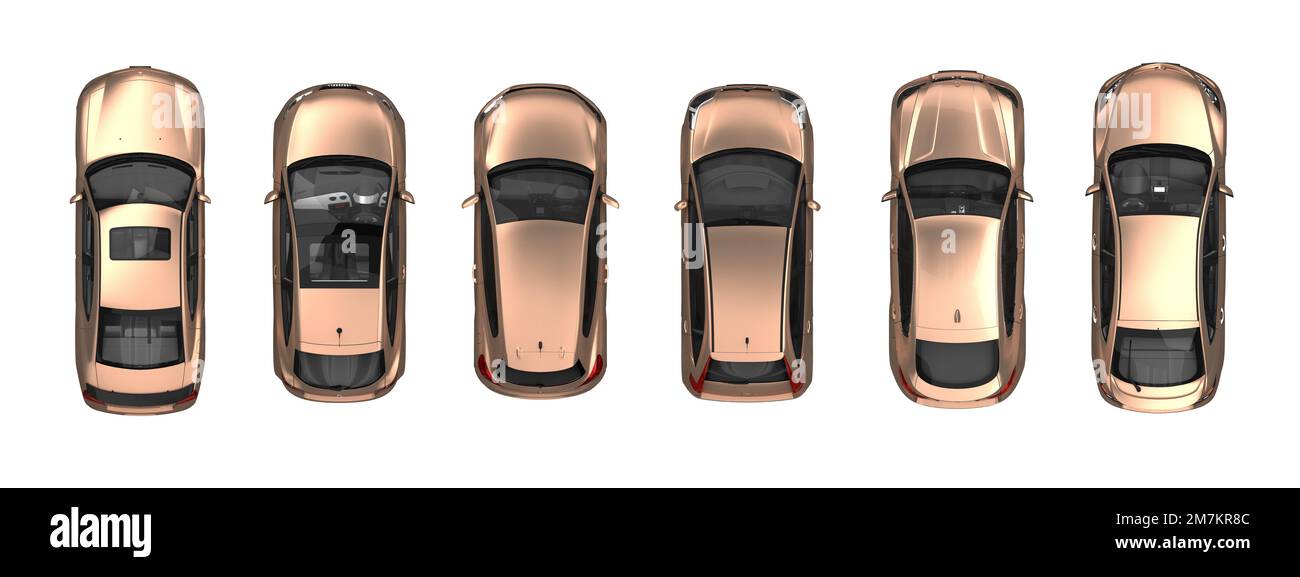 copper passenger cars top view isolated on white. 3d rendering Stock ...