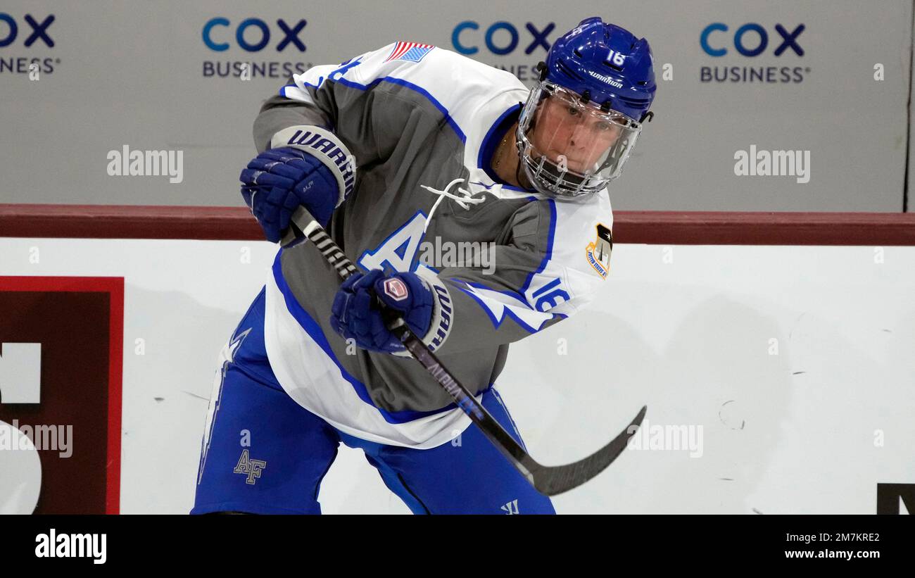 Air Force defenseman Sam Brennan (16) during an NCAA hockey game ...
