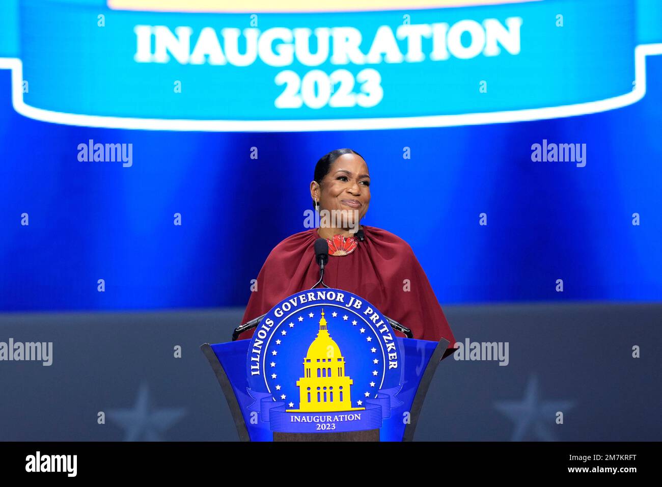 Illinois Lt. Gov. Juliana Stratton acknowledges the crowds applause as ...