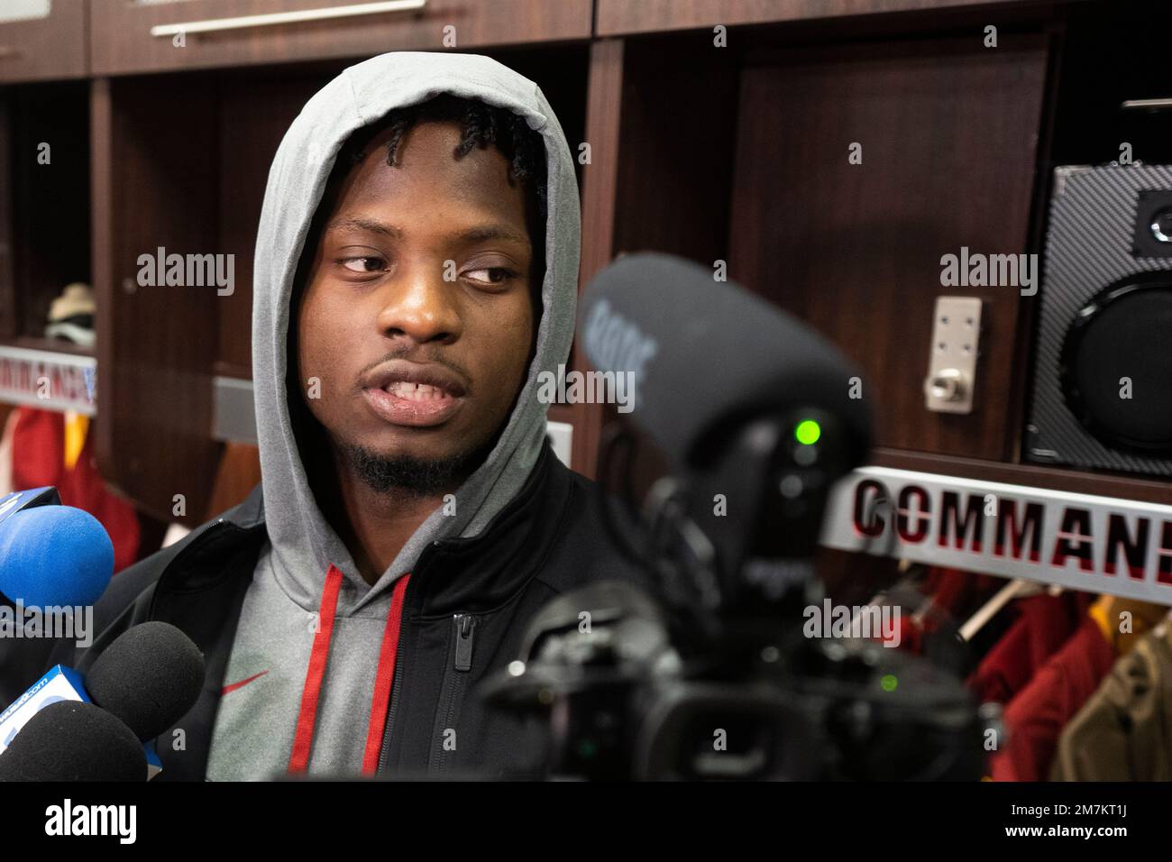 Washington Commanders rookie running back Brian Robinson speaks to ...