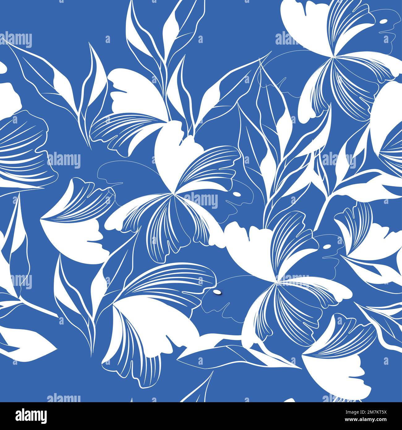 Modern floral seamless pattern. Digital drawn illustration. Can be used ...