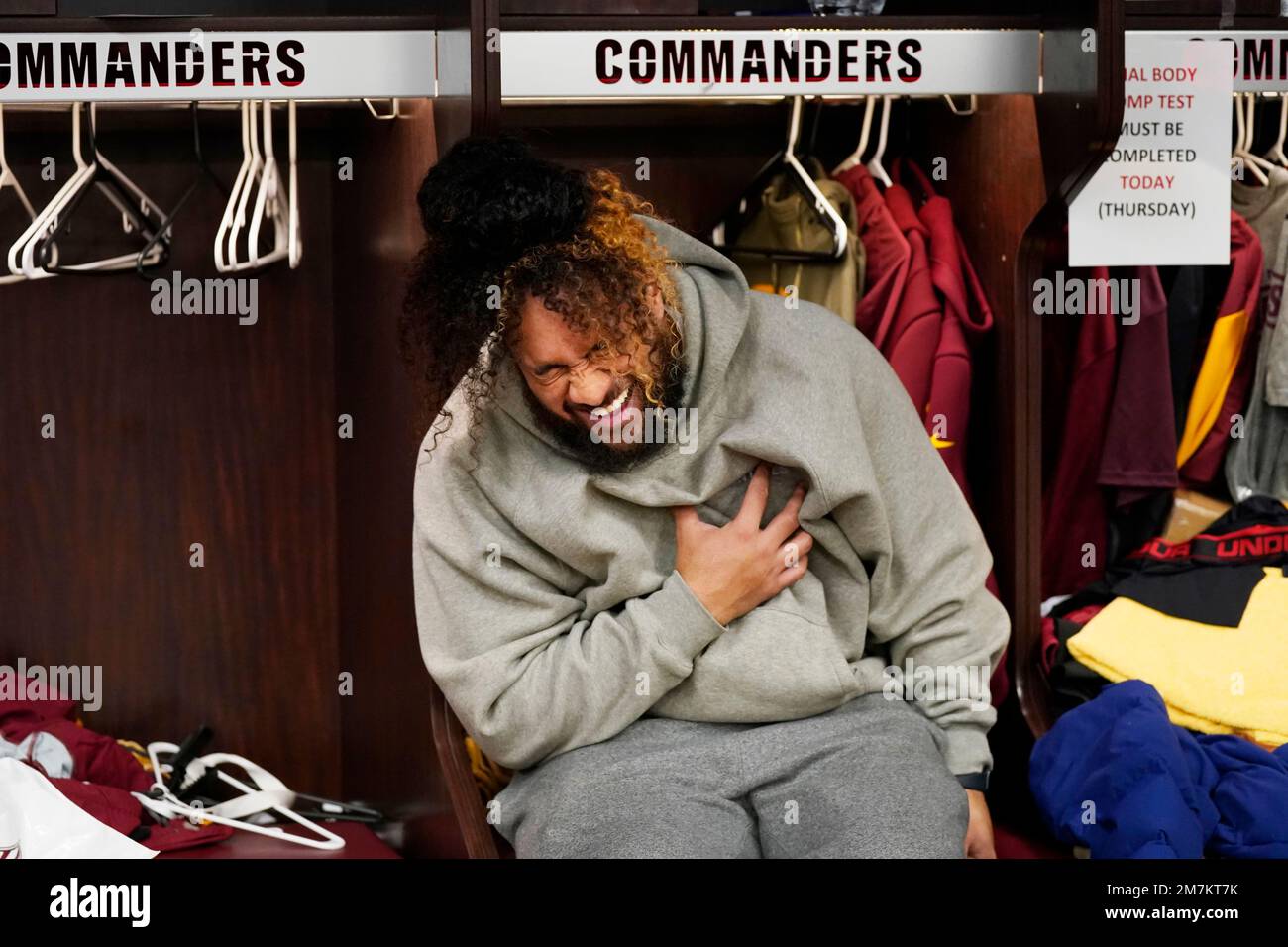 Washington Commanders defensive tackle Benning Potoa'e laughs hard as ...