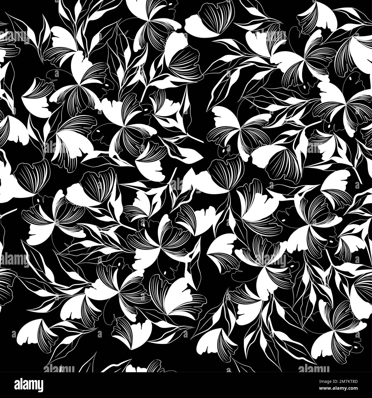 Modern floral seamless pattern. Digital drawn illustration. Can be used ...