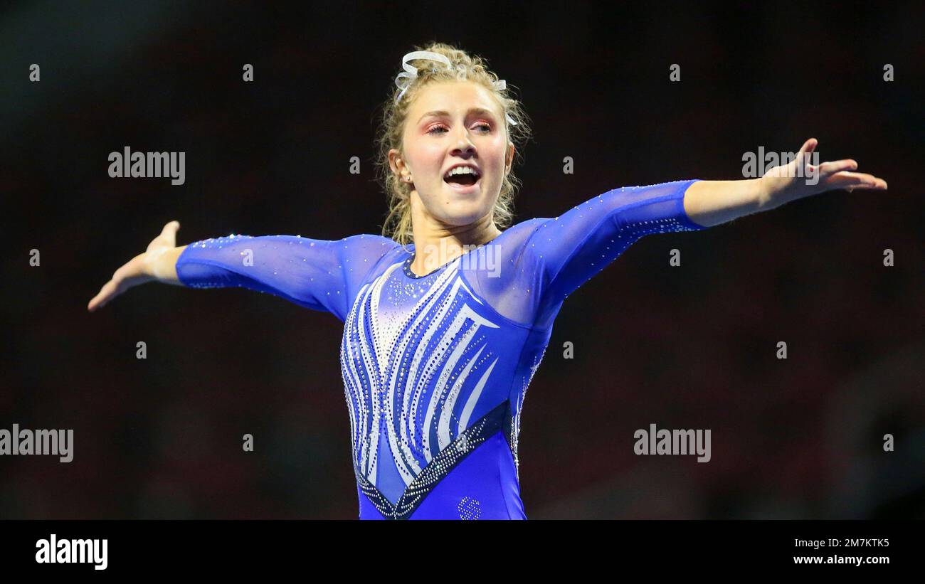 Brigham Young's Heidi Schooley competes on the floor exercise during an ...