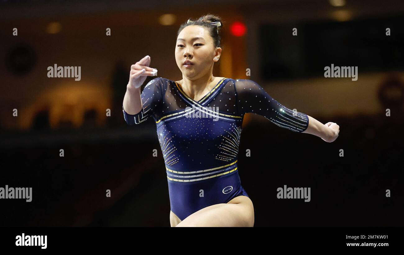 California's Andi Li competes on the vault during an NCAA gymnastics ...