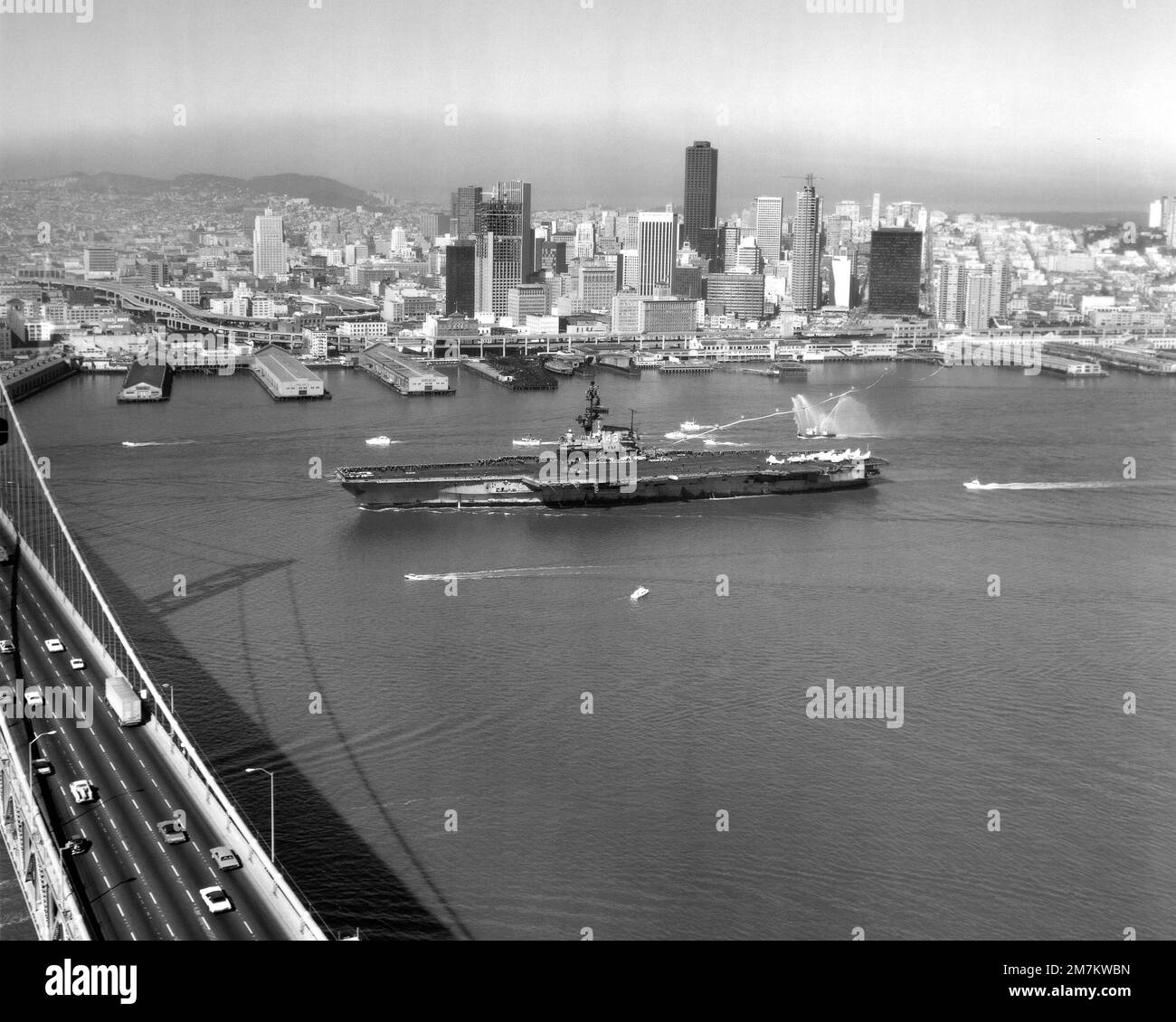 The aircraft carrier USS CORAL SEA (CV 43) approaches the San Francisco ...
