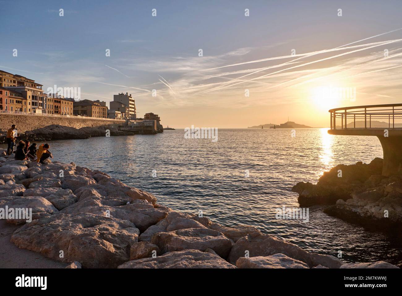Marseille (south-eastern France): sunset over the beach “plage des ...
