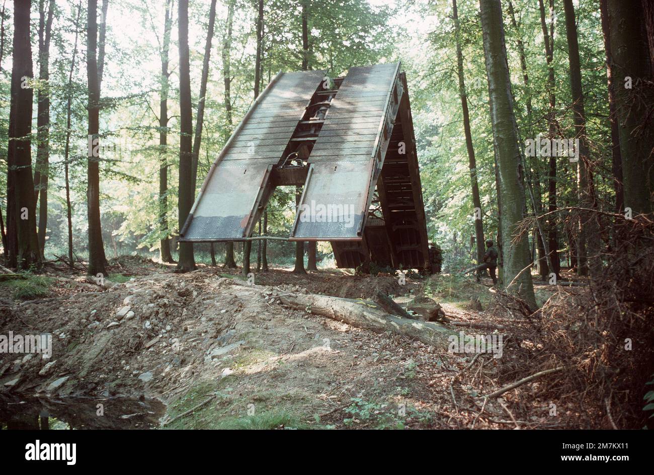 An M60 armored vehicle launched bridge is deployed during a field ...