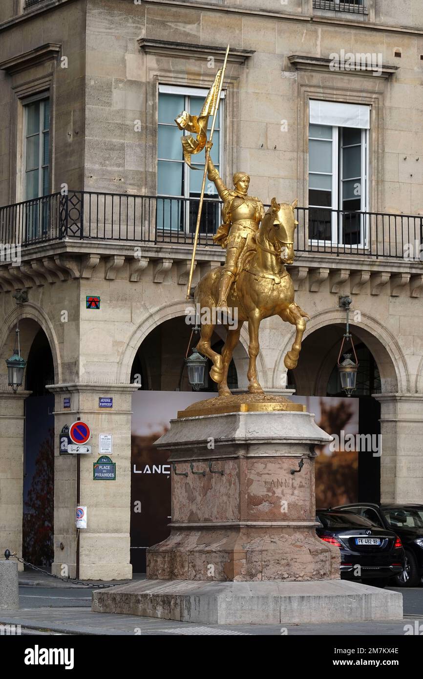 France, Paris, Jeanne d'Arc (Joan of Arc) statue on the Pyramids Square ...