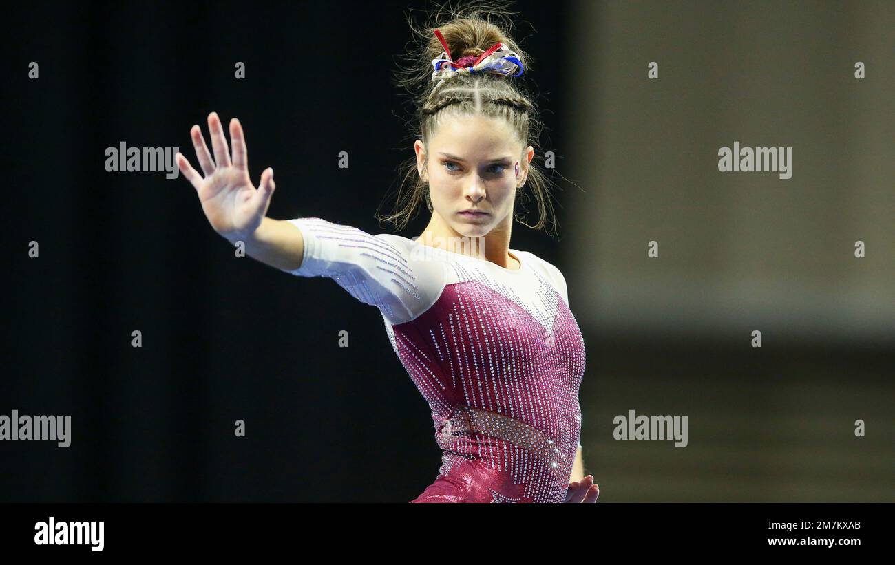 Oklahoma's Jordan Bowers competes on the floor exercise during an NCAA ...