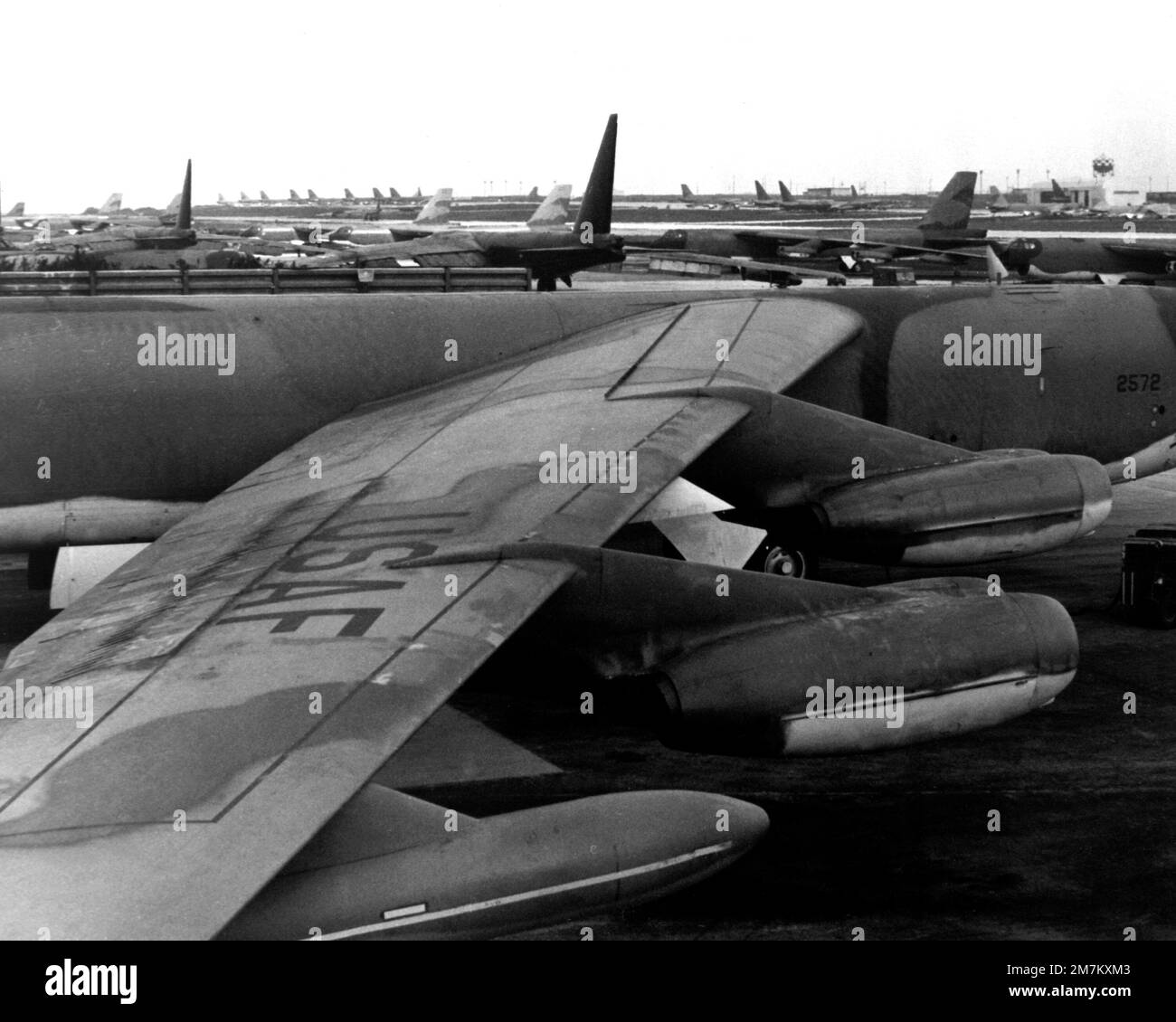 A view of Strategic Air Command's parked B-52 Stratofortress aircraft ...