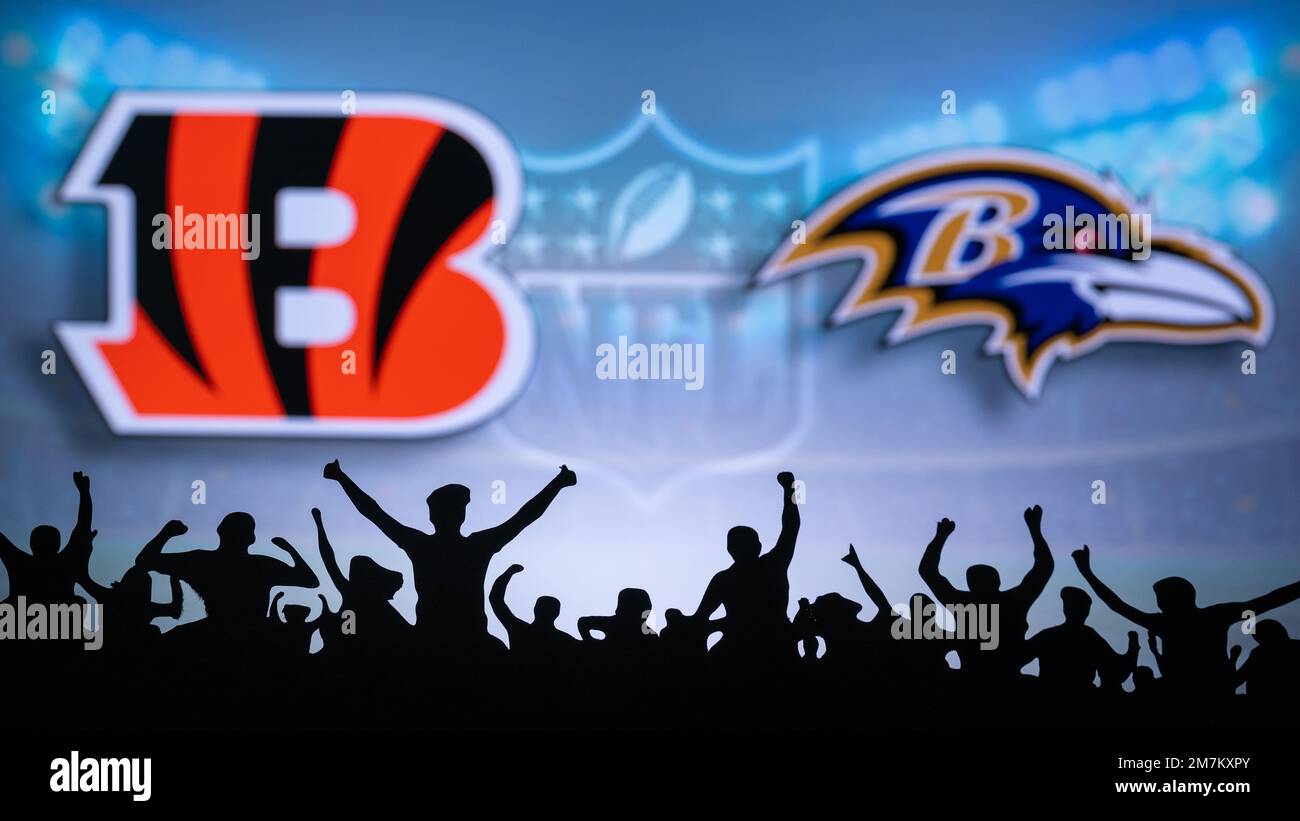 CINCINNATI, USA, JANUARY 10, 2023: Baltimore Ravens vs. Cincinnati Bengals. NFL Wild Card Round ...