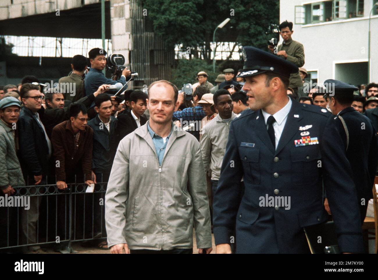 Recently released U.S. prisoner of war Knutson is greeted by the Gia ...