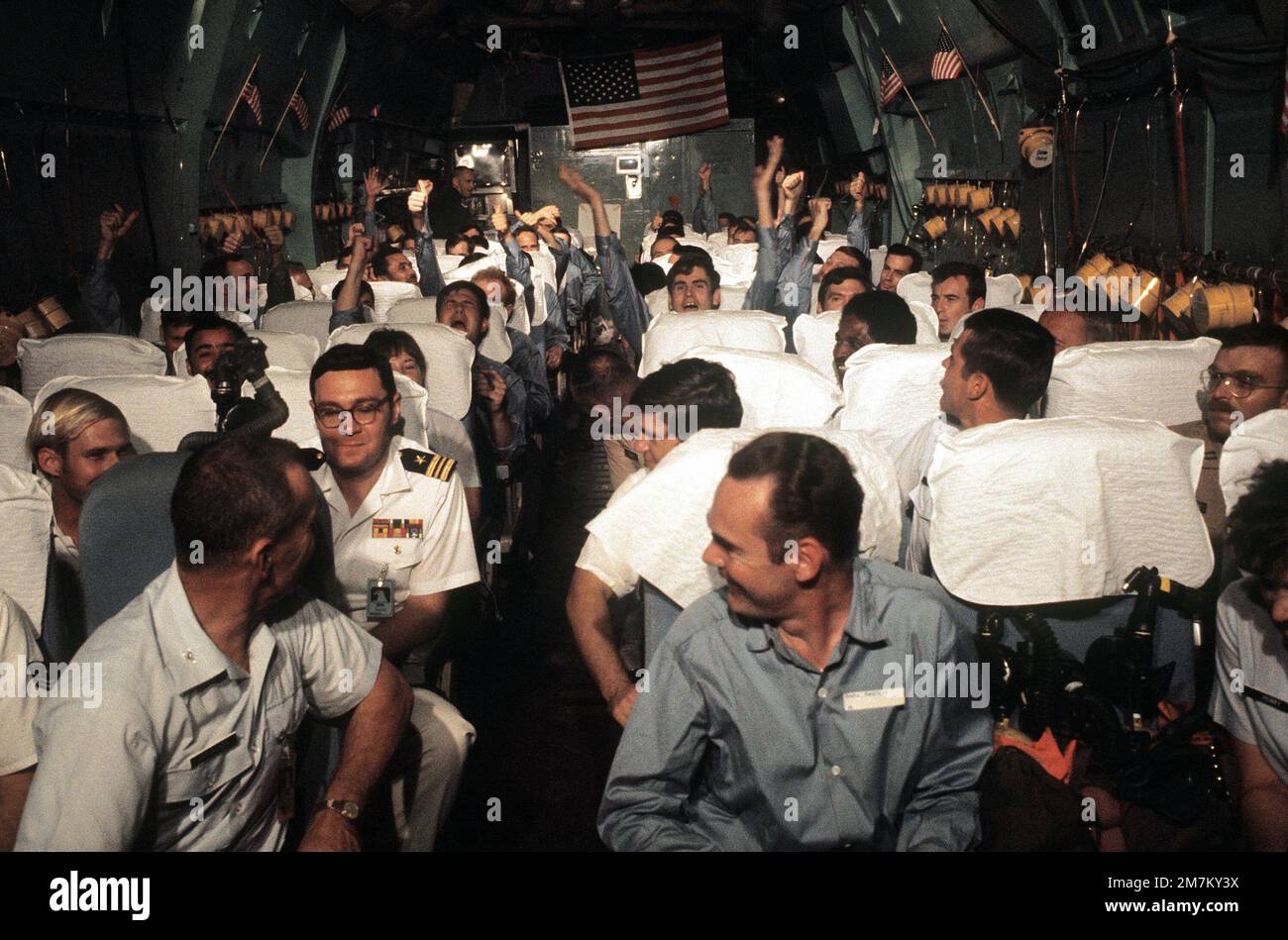 An interior view of a C-141 Starlifter aircraft being used for the ...