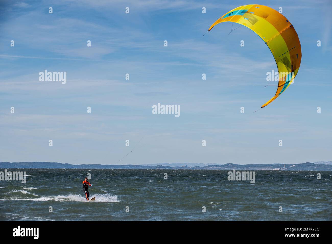 Marignane (souh-eastern France): kite surfing on the lagoon “'etang de ...